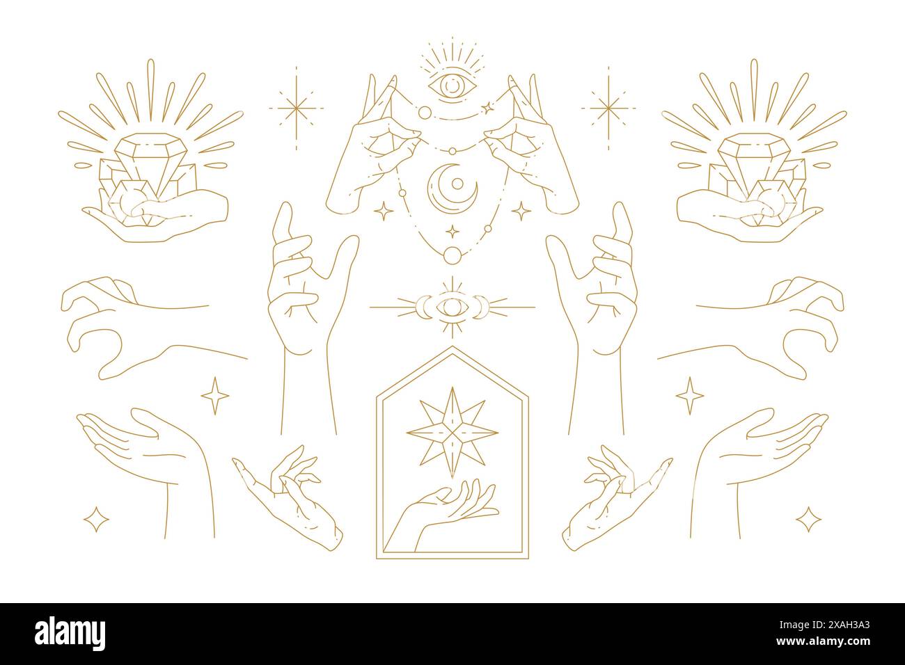 Female hands gestures collection of line art hand drawn style vector ...