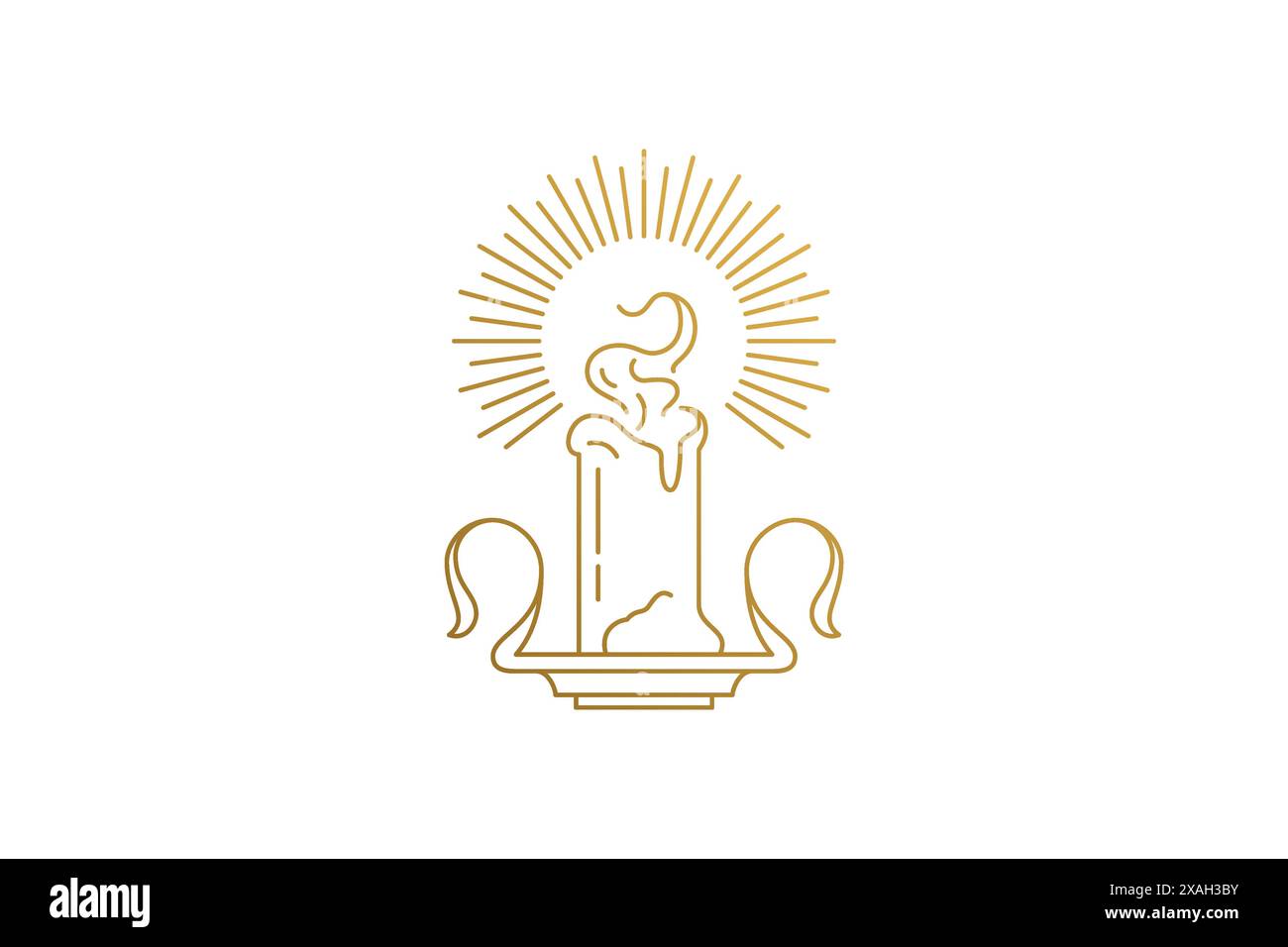 Wax candle with flame silhouette linear vector illustration. Sacred ...