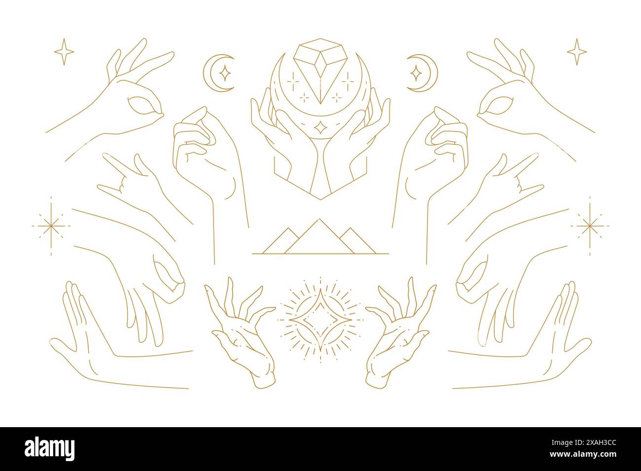 Female hands gestures collection of line art hand drawn style vector illustrations. Feminine ...