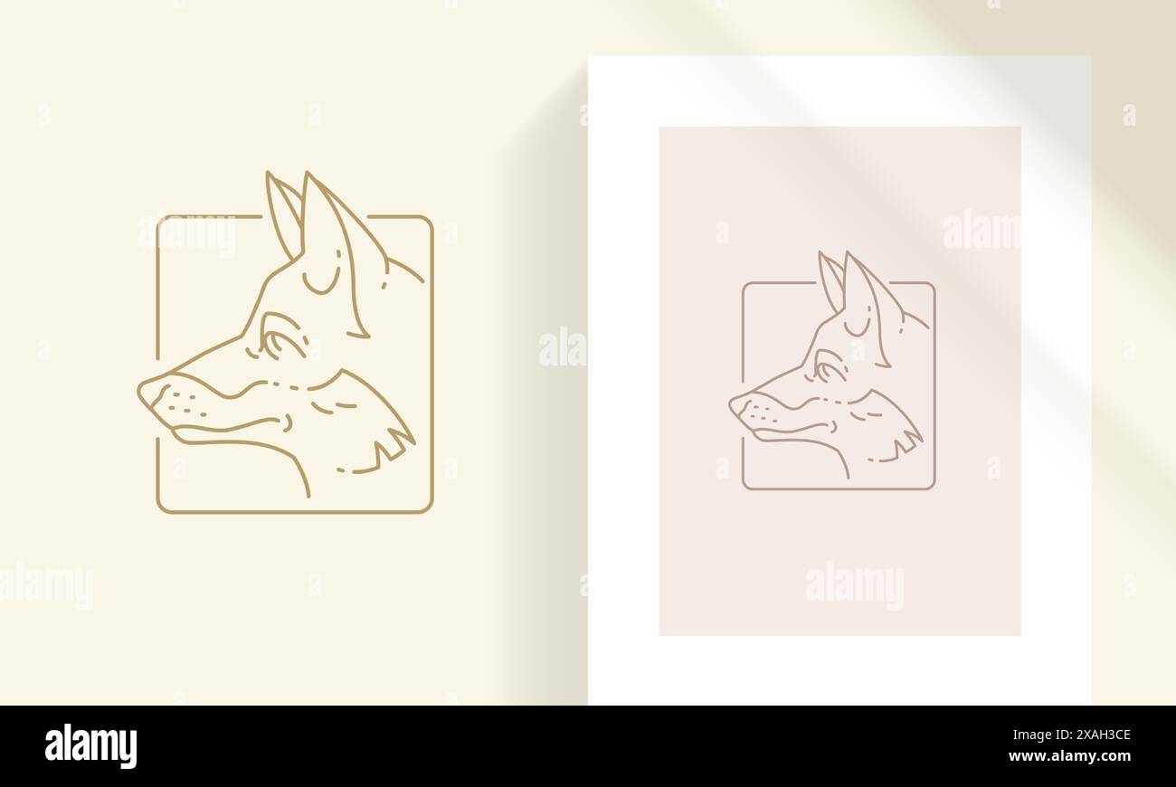 Fox head in square frame silhouette linear vector illustration. Wild ...