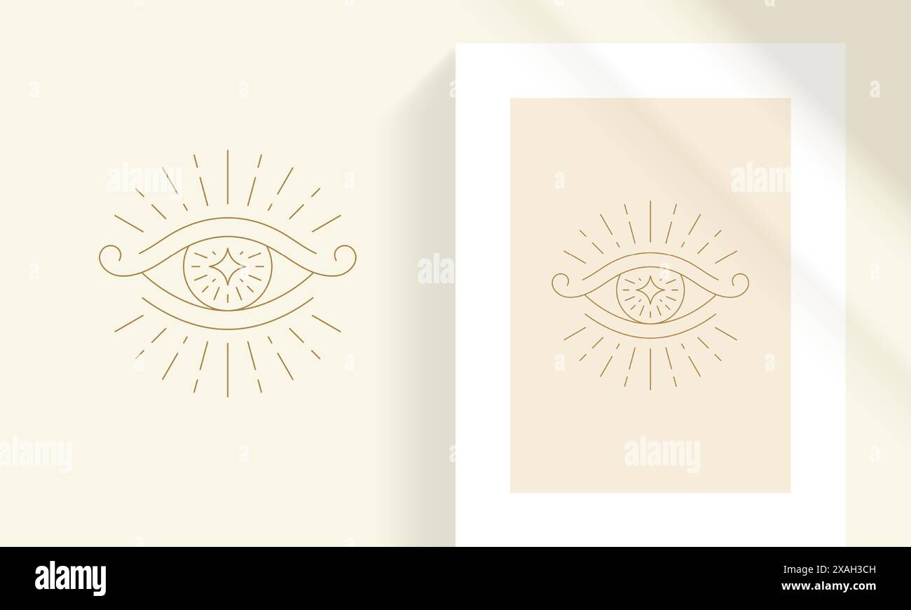 Magic eye and star line art style vector illustration. Boho mystic ...