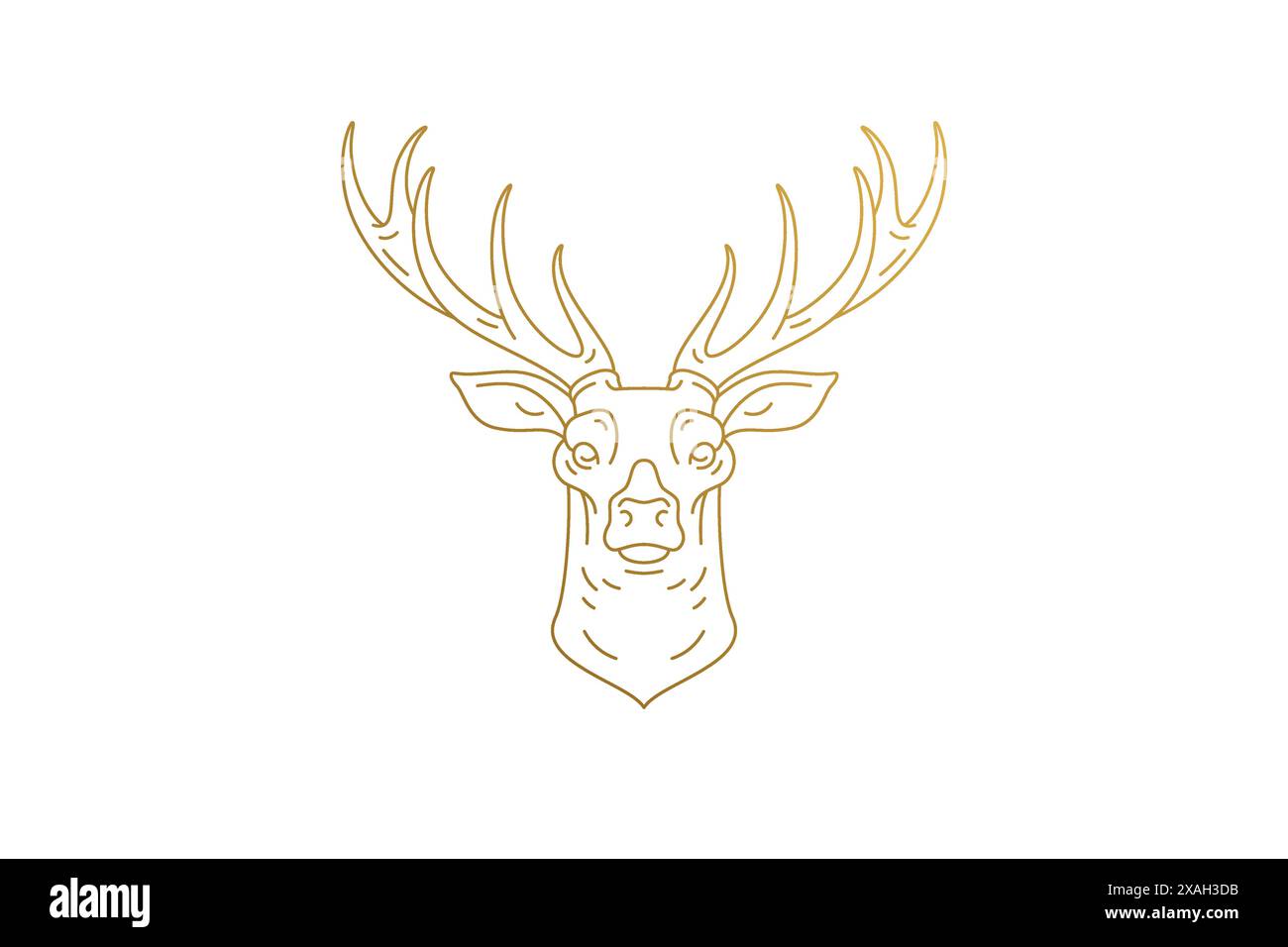 Deer head with huge antlers silhouette linear vector illustration ...