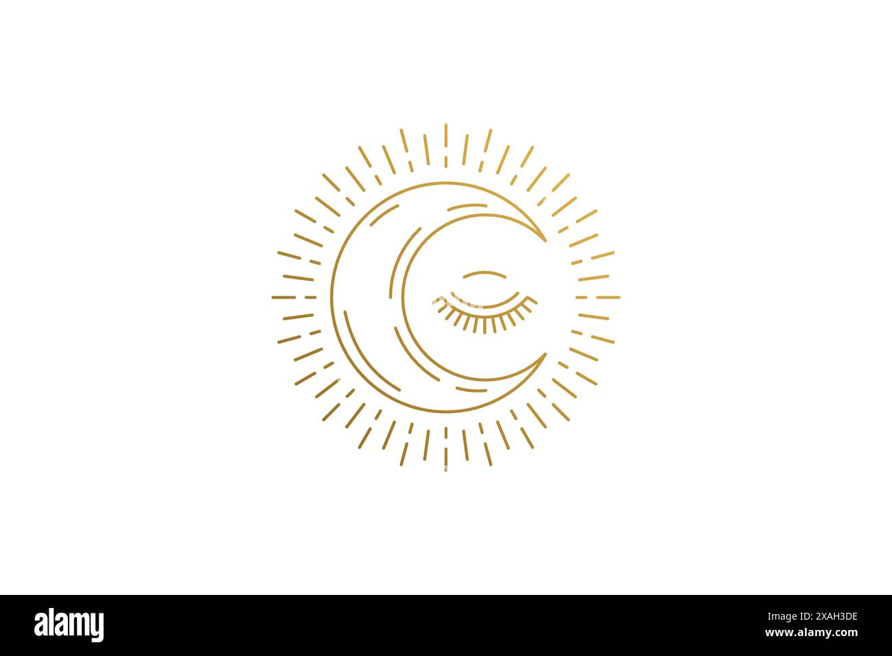 Shining moon crescent with closed eye silhouette linear vector ...