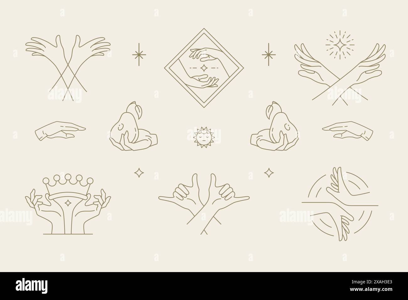 Female hands gestures collection of line art hand drawn style vector ...