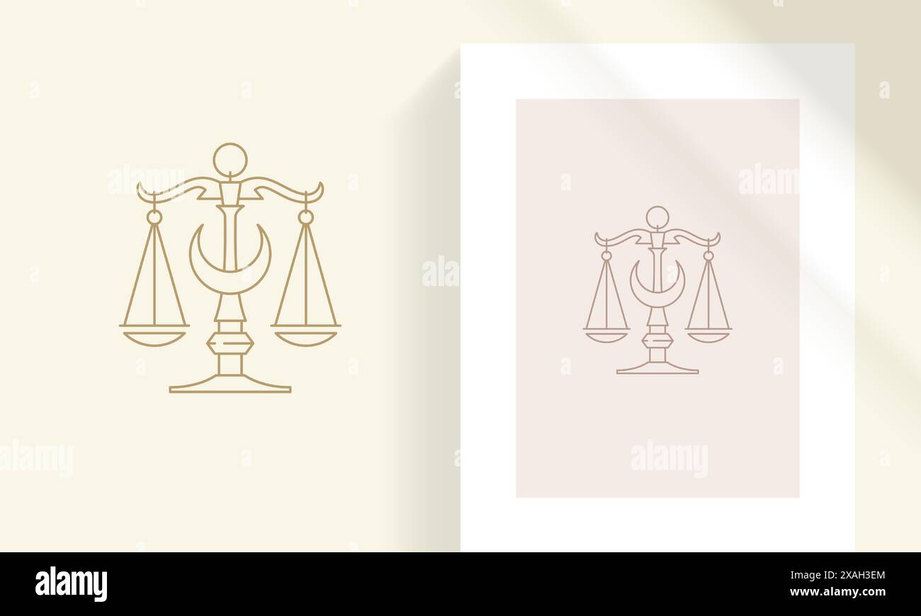 Scales with crescent moon silhouette linear vector illustration ...