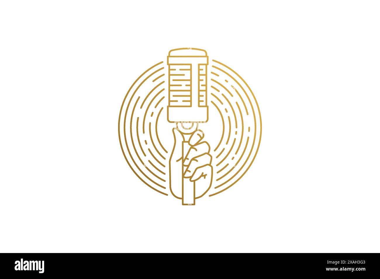 Hand of singer with microphone silhouette linear vector illustration ...