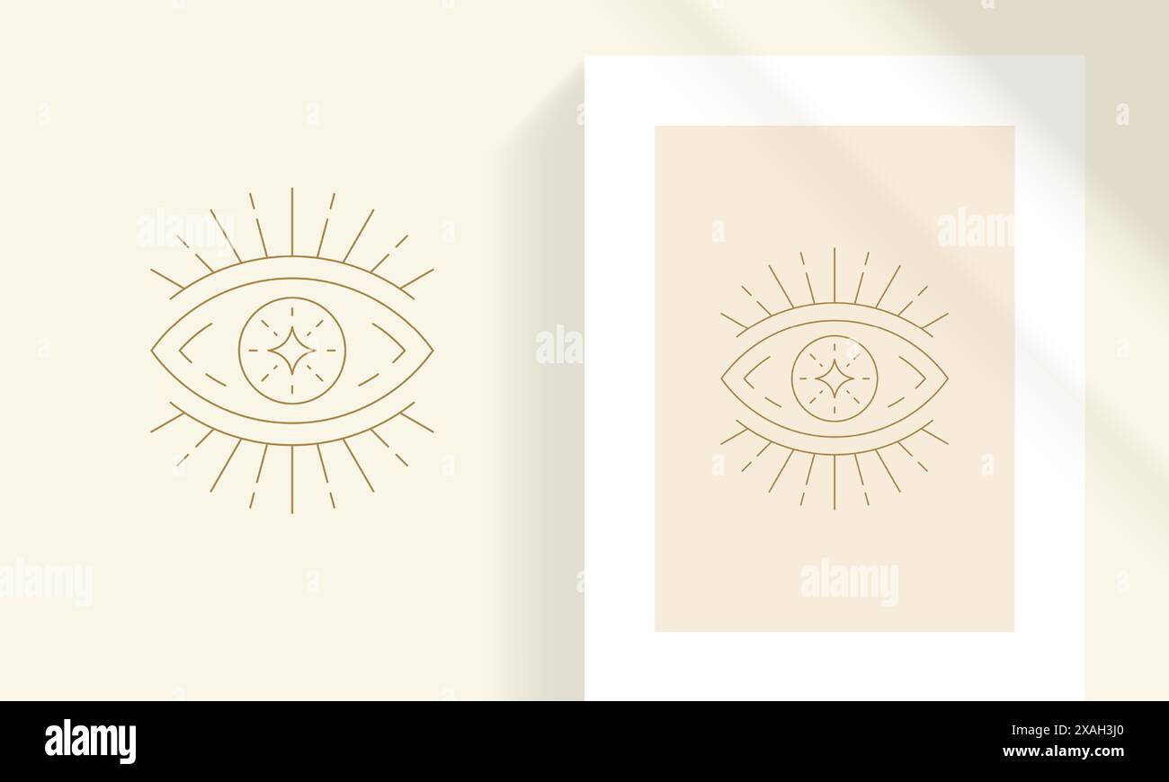 Magic eye and star line art style vector illustration. Boho mystic ...