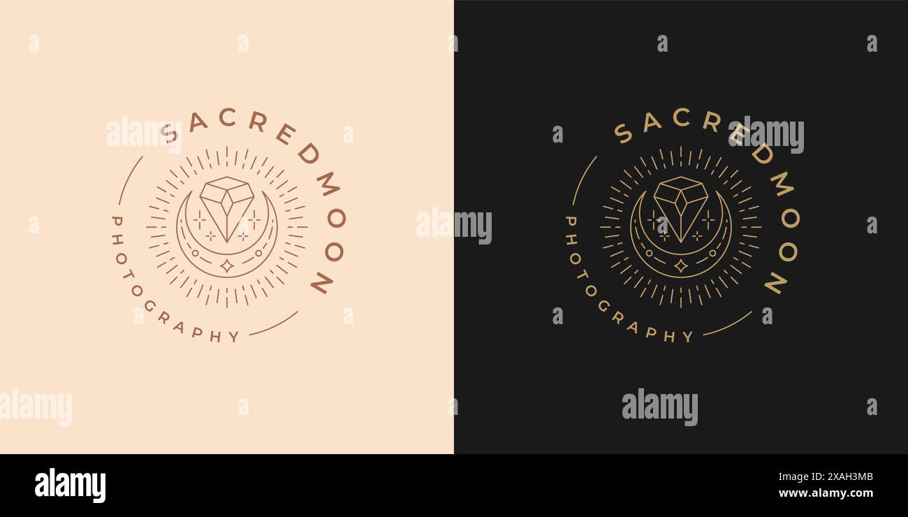 Magic moon crescent with diamond logo emblem design template vector ...