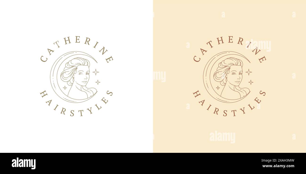 Female portrait as moon crescent logo emblem design template vector ...