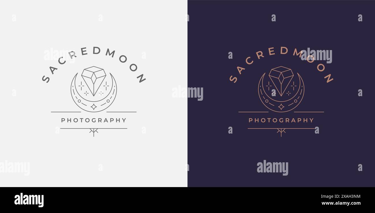 Magic moon crescent with diamond logo emblem design template vector ...