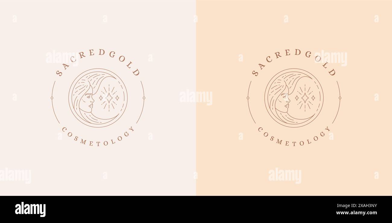 Female portrait as moon crescent logo emblem design template vector ...
