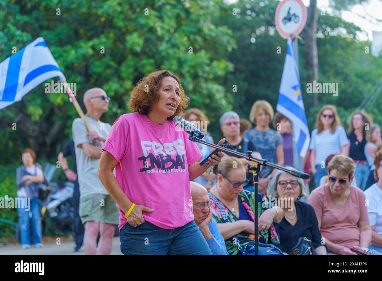 Haifa, Israel - June 06, 2024: Family member of Inbar Haiman, who was ...