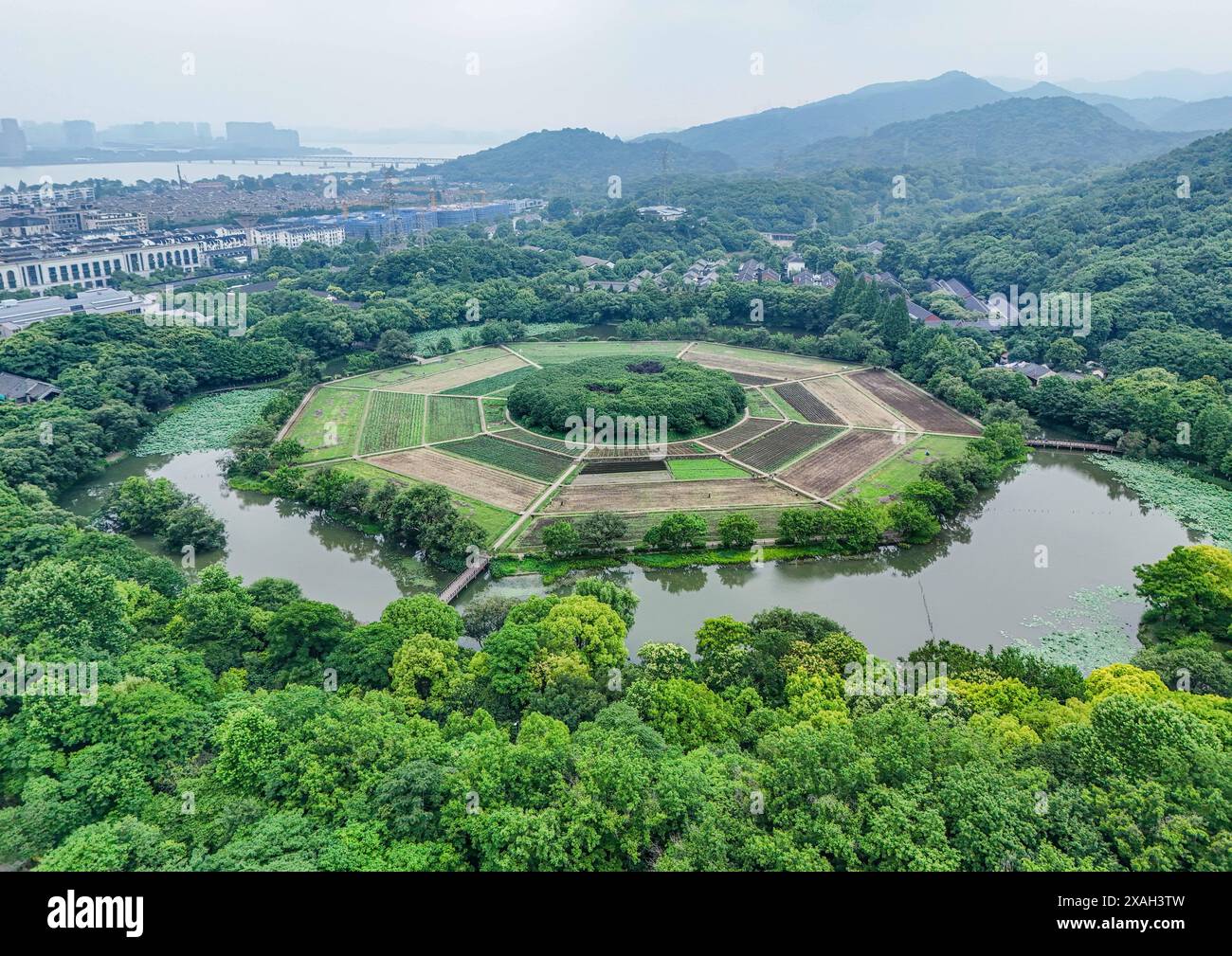 HANGZHOU, CHINA - JUNE 6, 2024 - An aerial photo shows eight-trigram ...