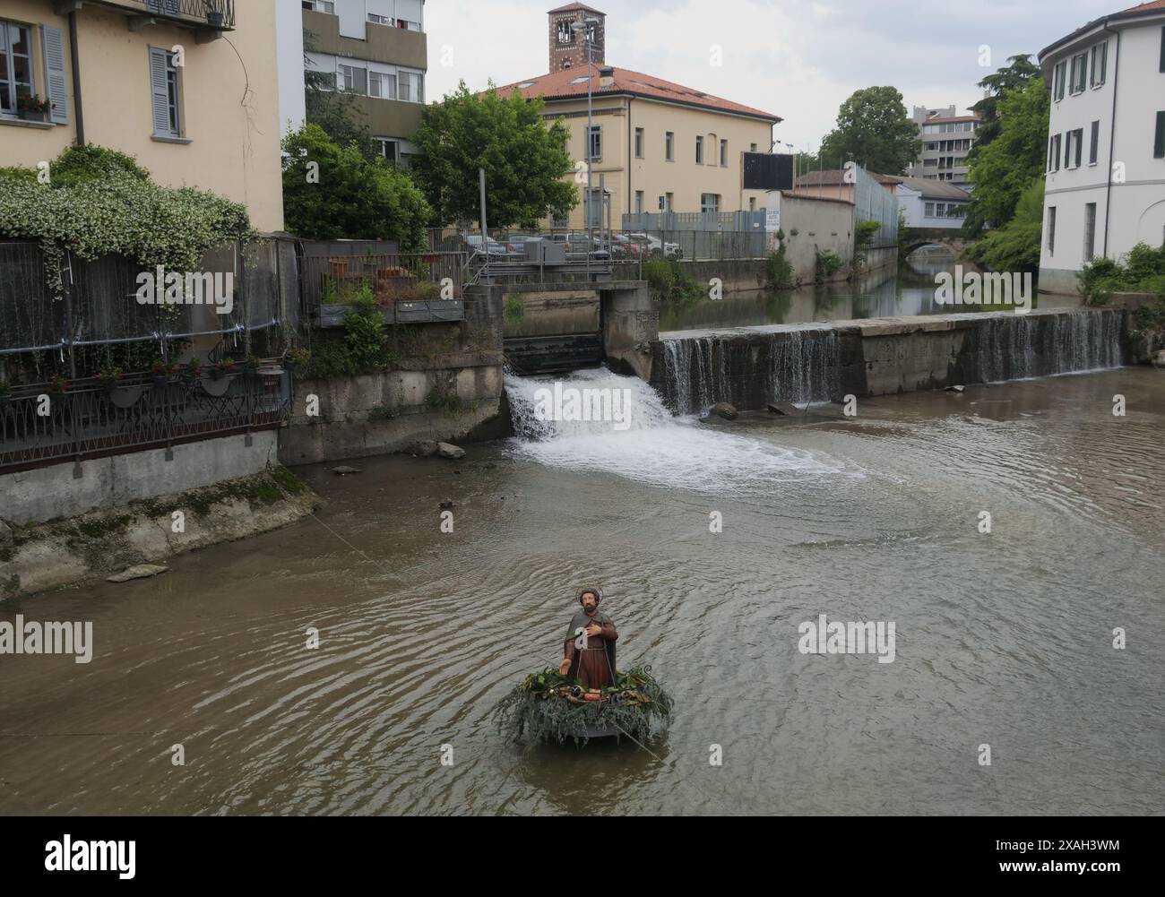 Statue of San Gerardo lying in the Lambro river for the feast of the ...