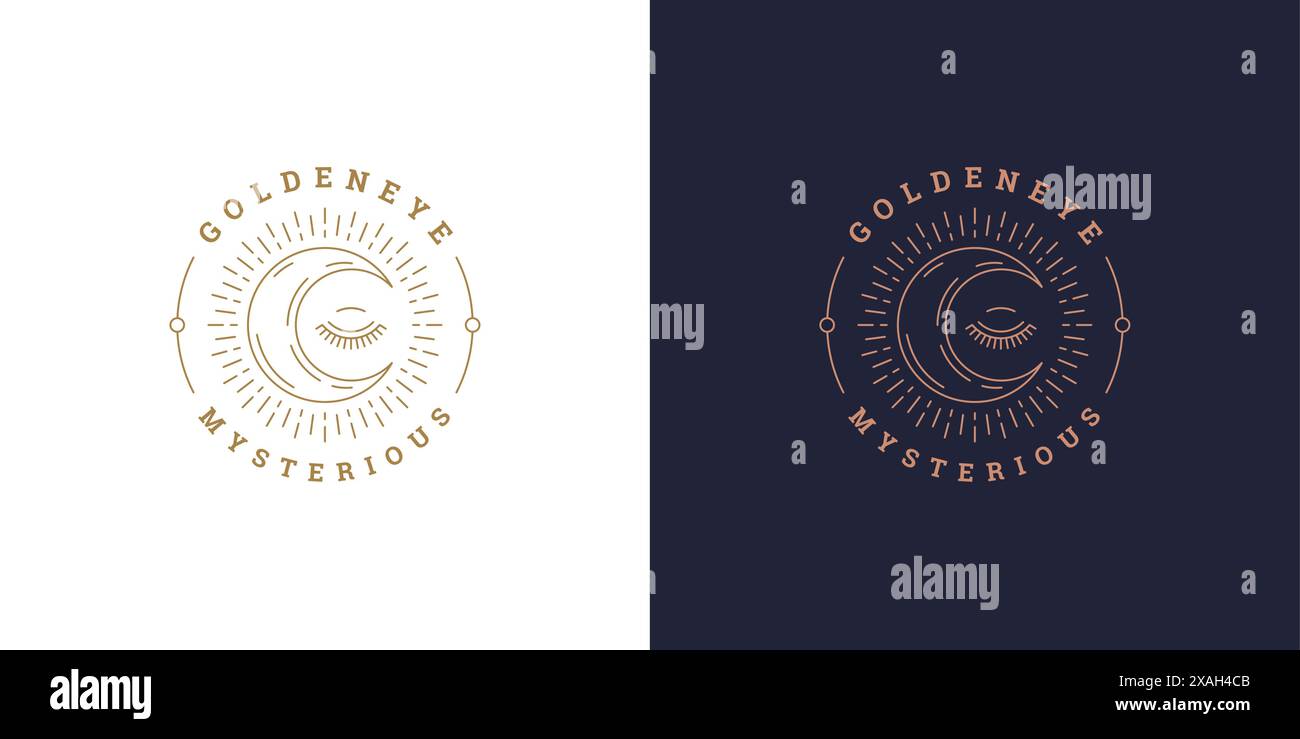 Shining moon crescent with closed eye logo template linear vector ...