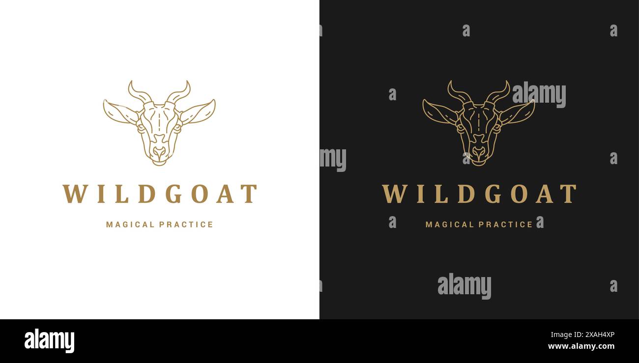 Goat head with horns logo template linear vector illustration. Wild ...
