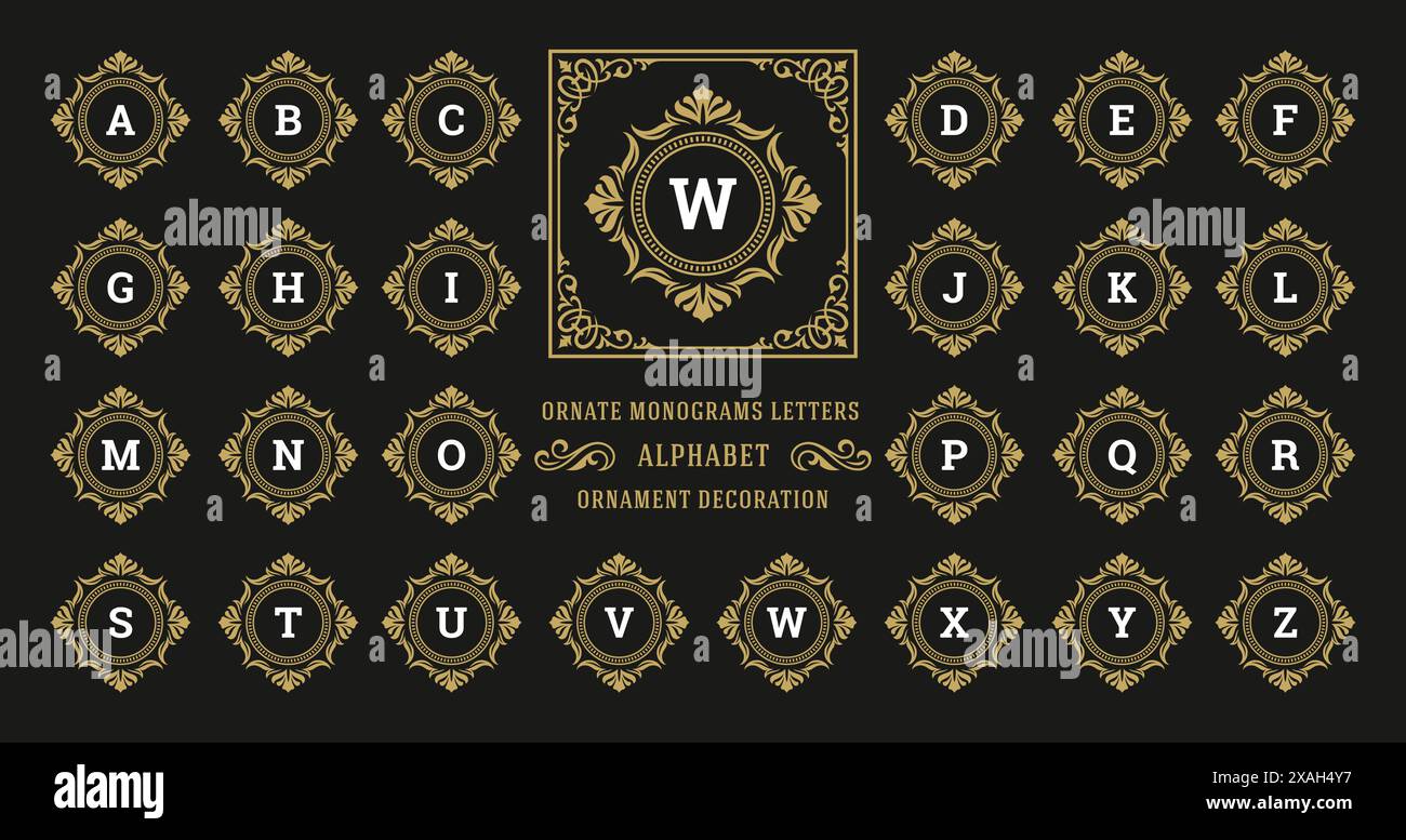 Vintage monogram alphabet letter with decorative flourish ornament ...