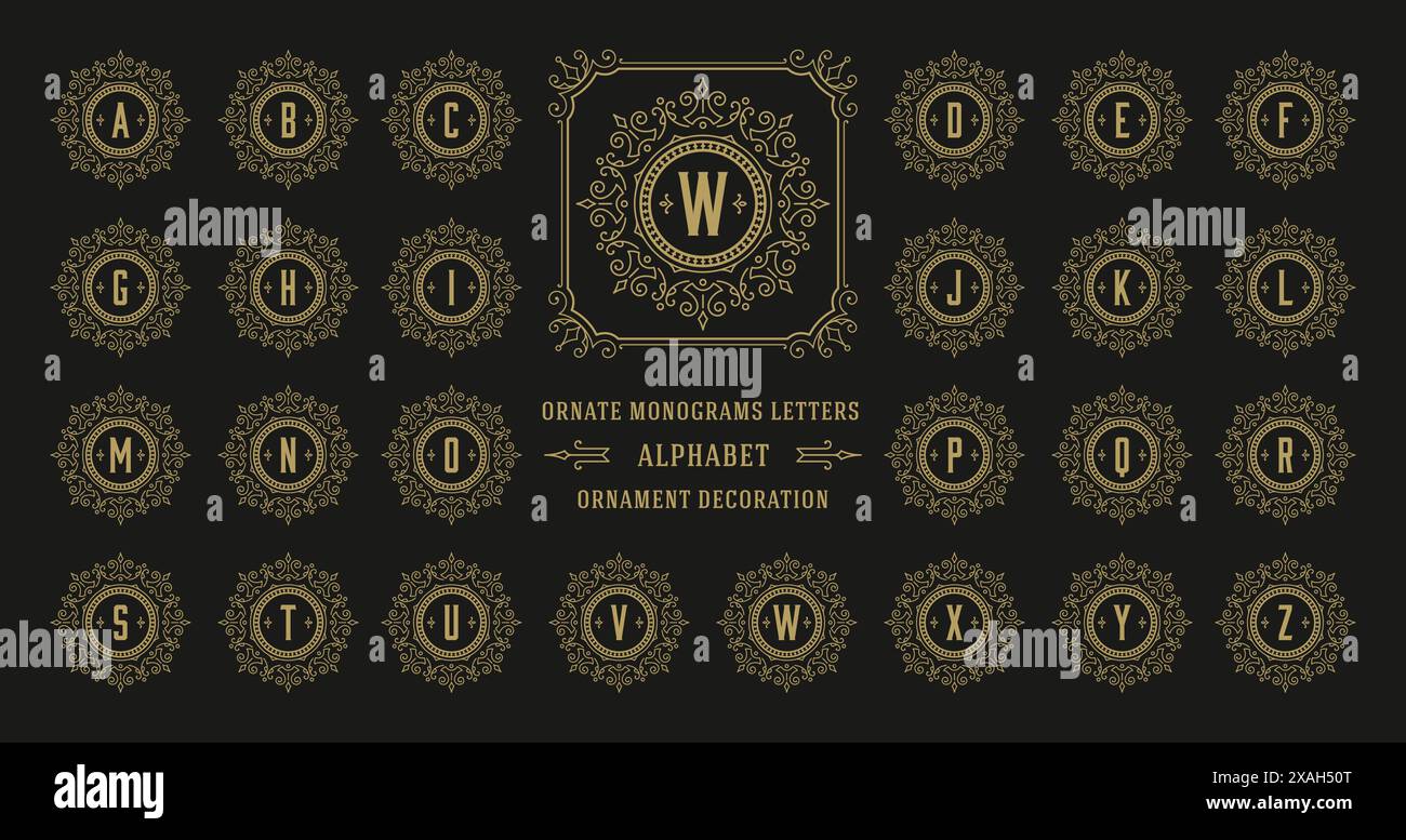 Vintage monogram alphabet letter with decorative flourish ornament ...