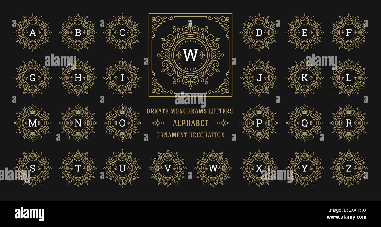 Vintage monogram alphabet letter with decorative flourish ornament ...