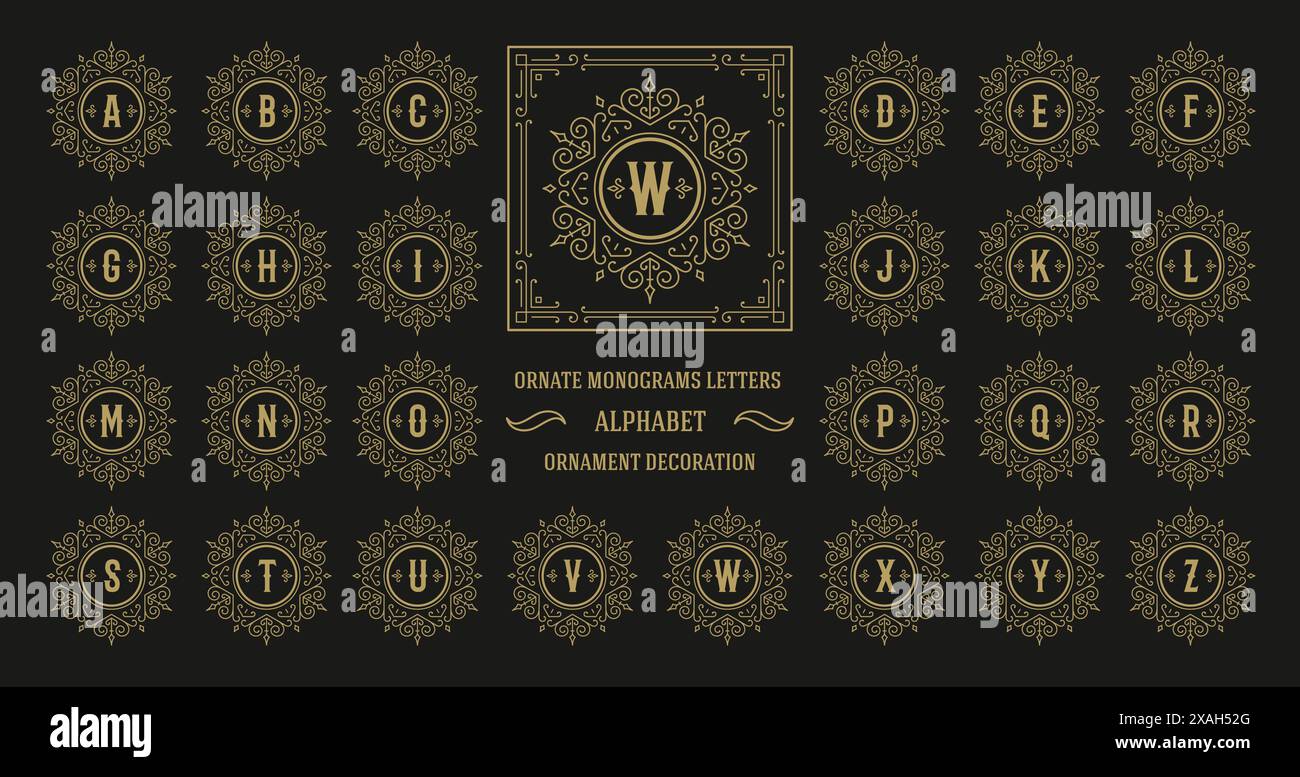 Vintage monogram alphabet letter with decorative flourish ornament ...