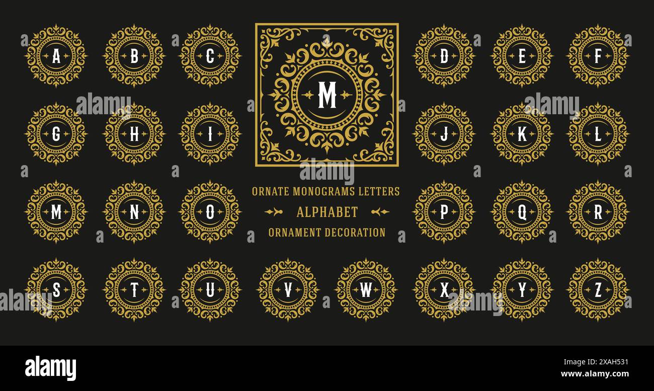 Vintage monogram alphabet letter with decorative flourish ornament ...