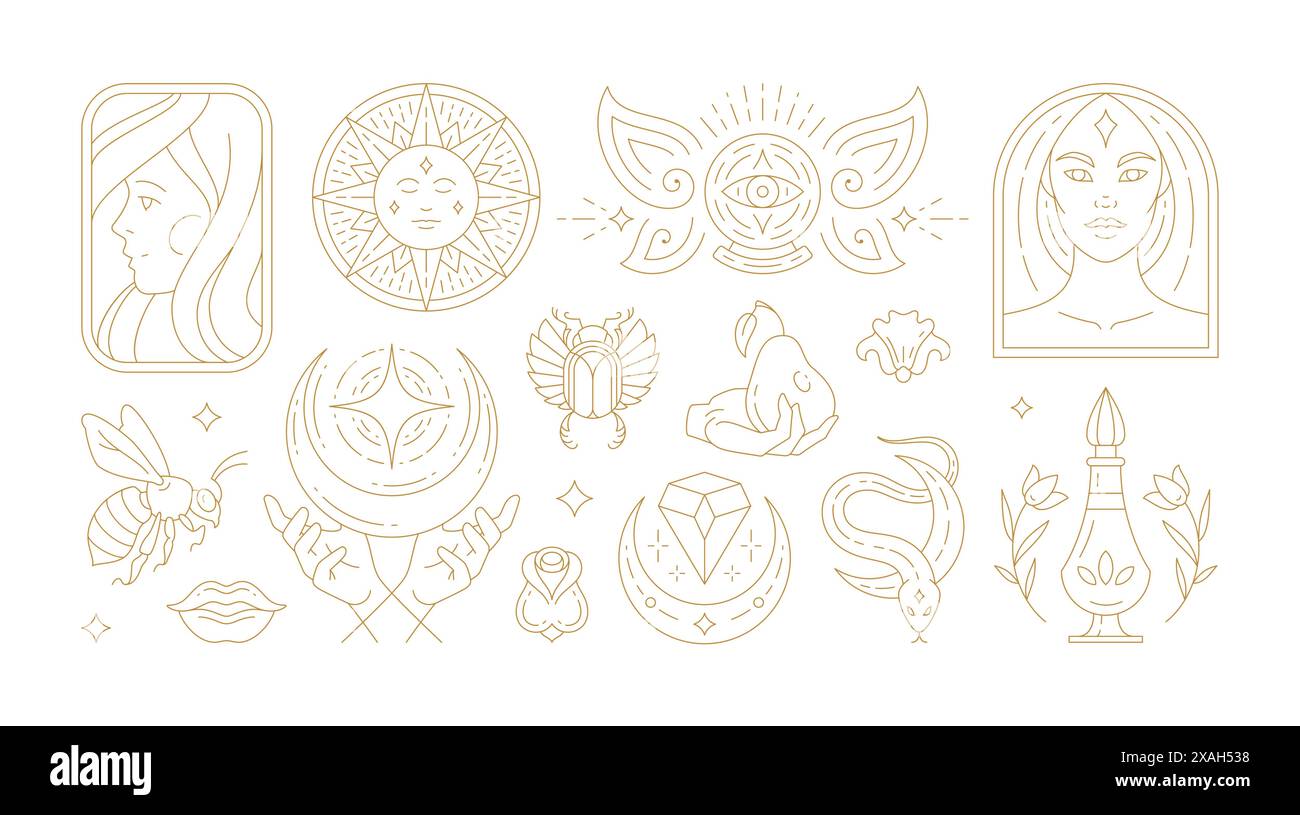 Magic woman boho vector illustrations of graceful feminine women and ...