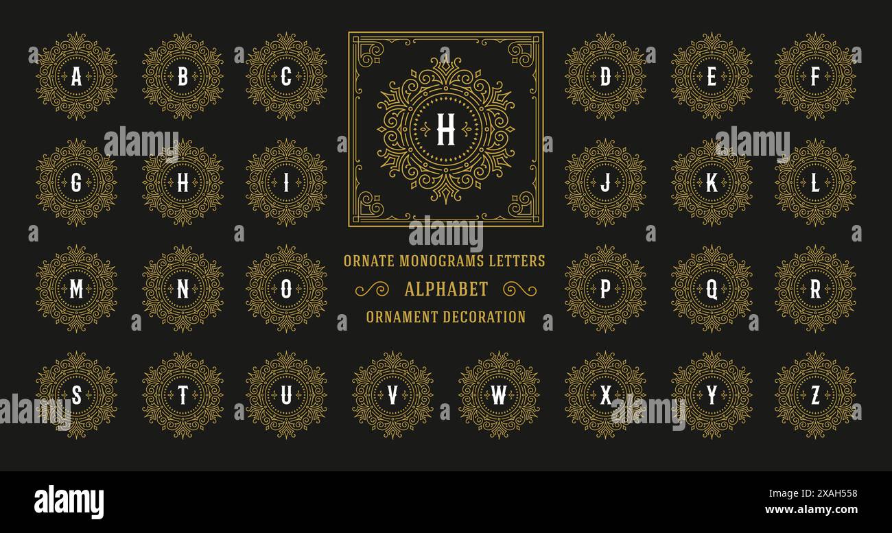 Vintage monogram alphabet letter with decorative flourish ornament ...