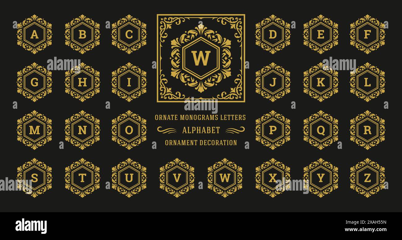 Vintage monogram alphabet letter with decorative flourish ornament ...