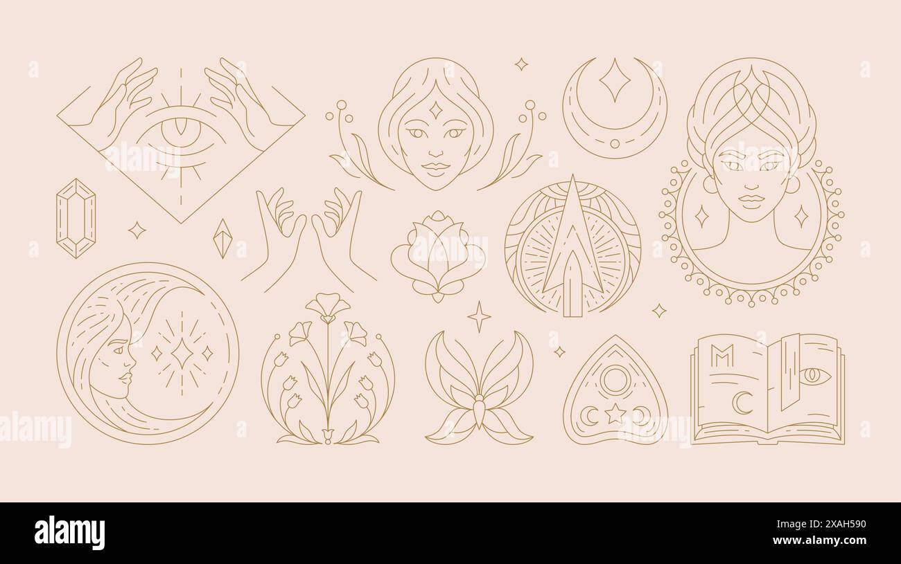 Magic woman boho vector illustrations of graceful feminine women and ...