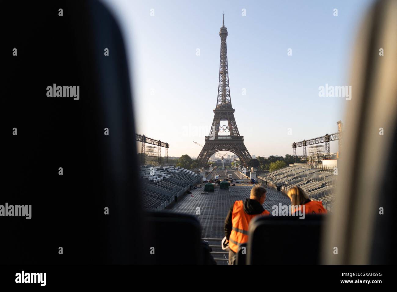 Paris, France. 07th June, 2024. The Olympic rings are seen on the ...
