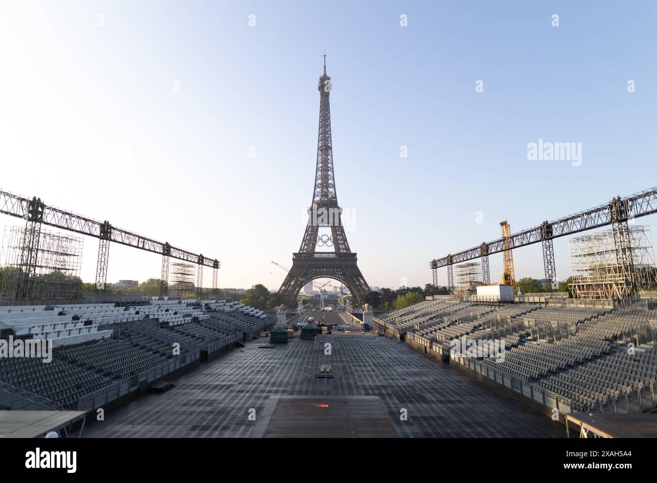 Paris, France. 07th June, 2024. The Olympic rings are seen on the ...