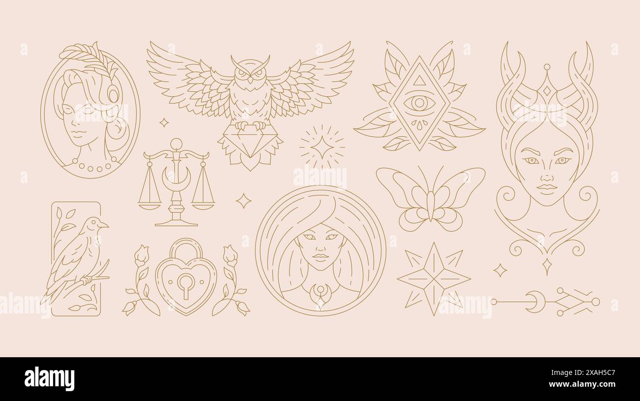 Magic woman boho vector illustrations of graceful feminine women and ...