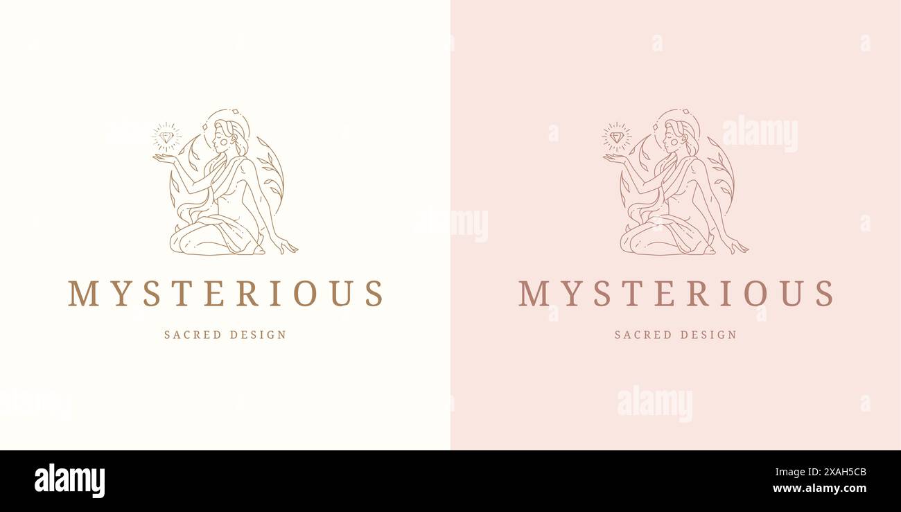 Magic female with leaves logo emblem design template vector ...