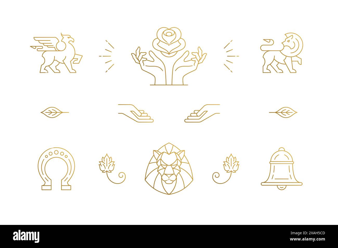 Vector line elegant decoration design elements set - lion head and ...