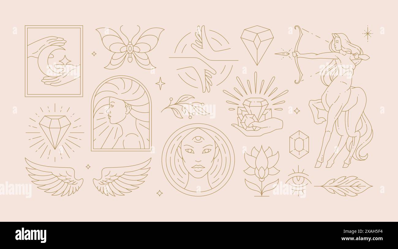 Magic woman boho vector illustrations of graceful feminine women and ...