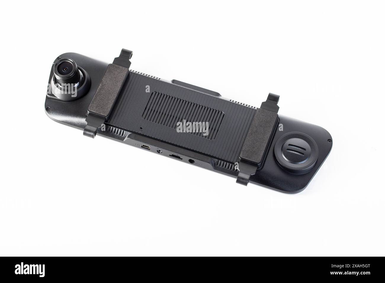 Car mirror with rear view camera and video recorder on a white ...