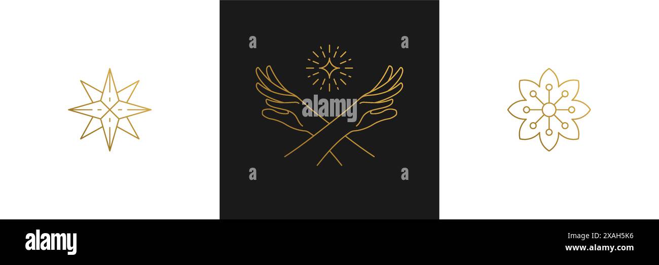 Vector line feminine decoration design elements set - flower and female ...