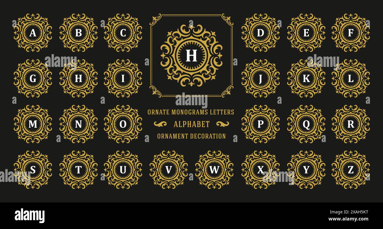 Vintage monogram alphabet letter with decorative flourish ornament ...