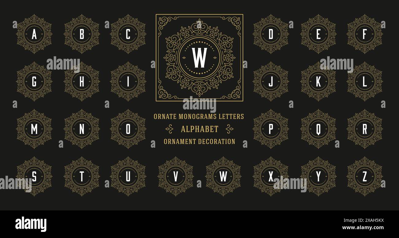 Vintage monogram alphabet letter with decorative flourish ornament ...
