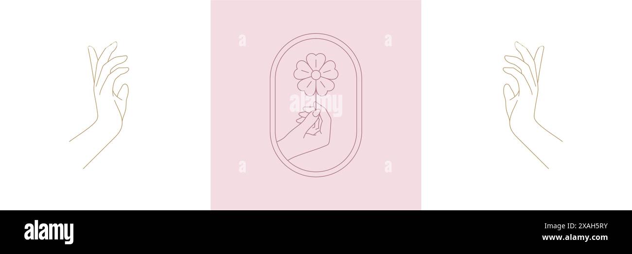 Hand holding flower and hands gesture in boho linear style vector ...
