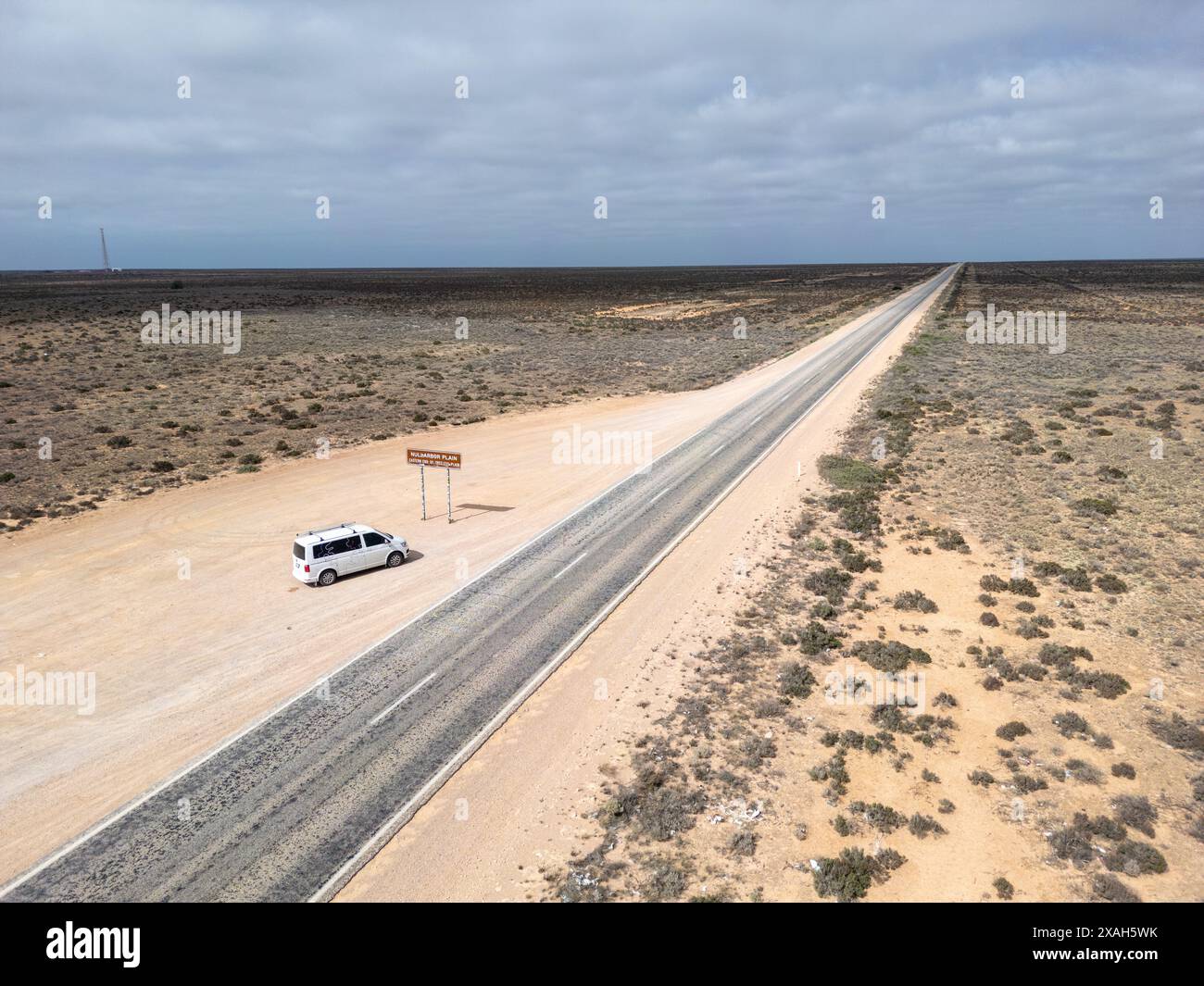 Van parked by the highway at the eastern edge of the Nullarbor Plain ...