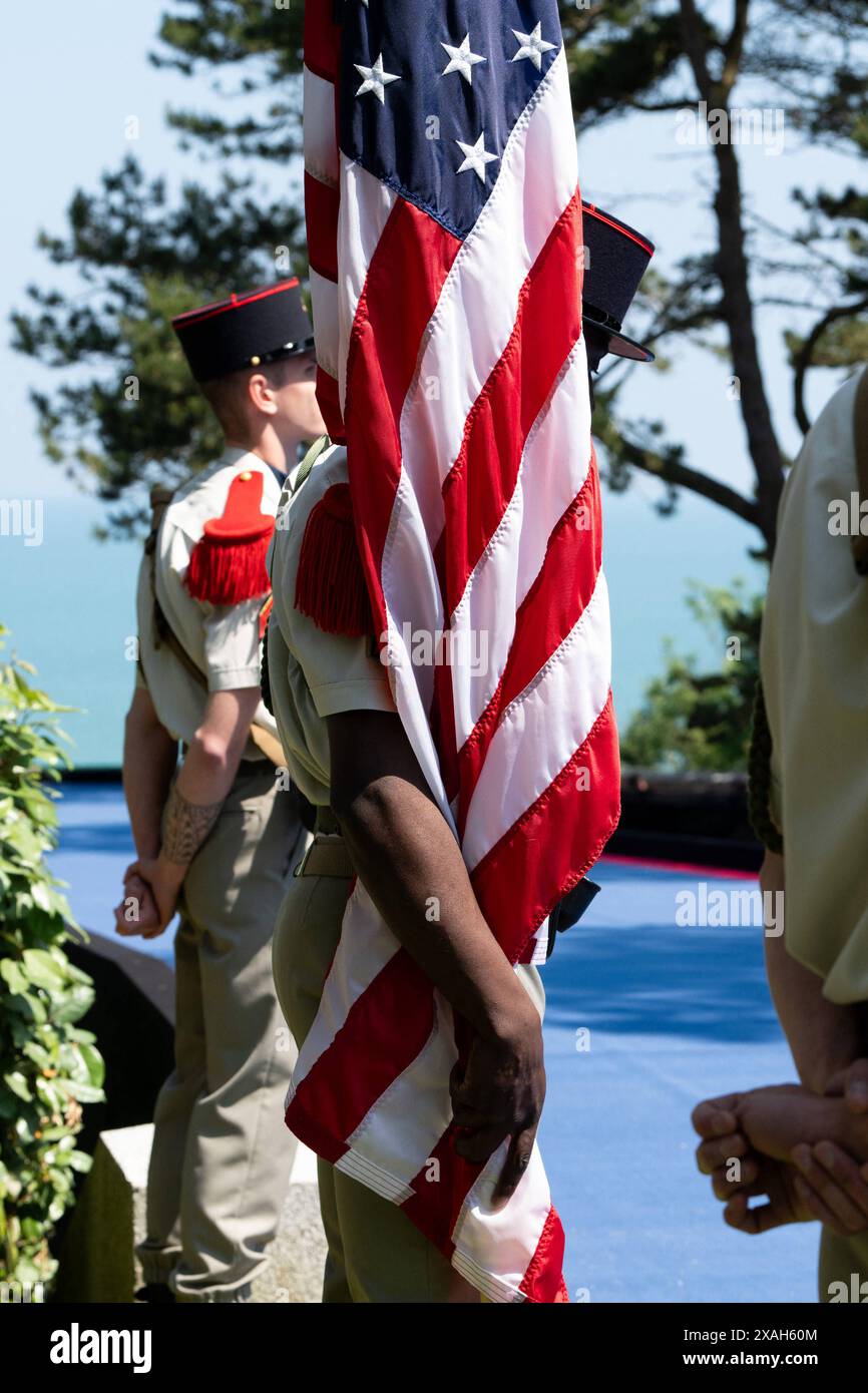 American flag. Commemoration at Normandy American Cemetery marks the ...