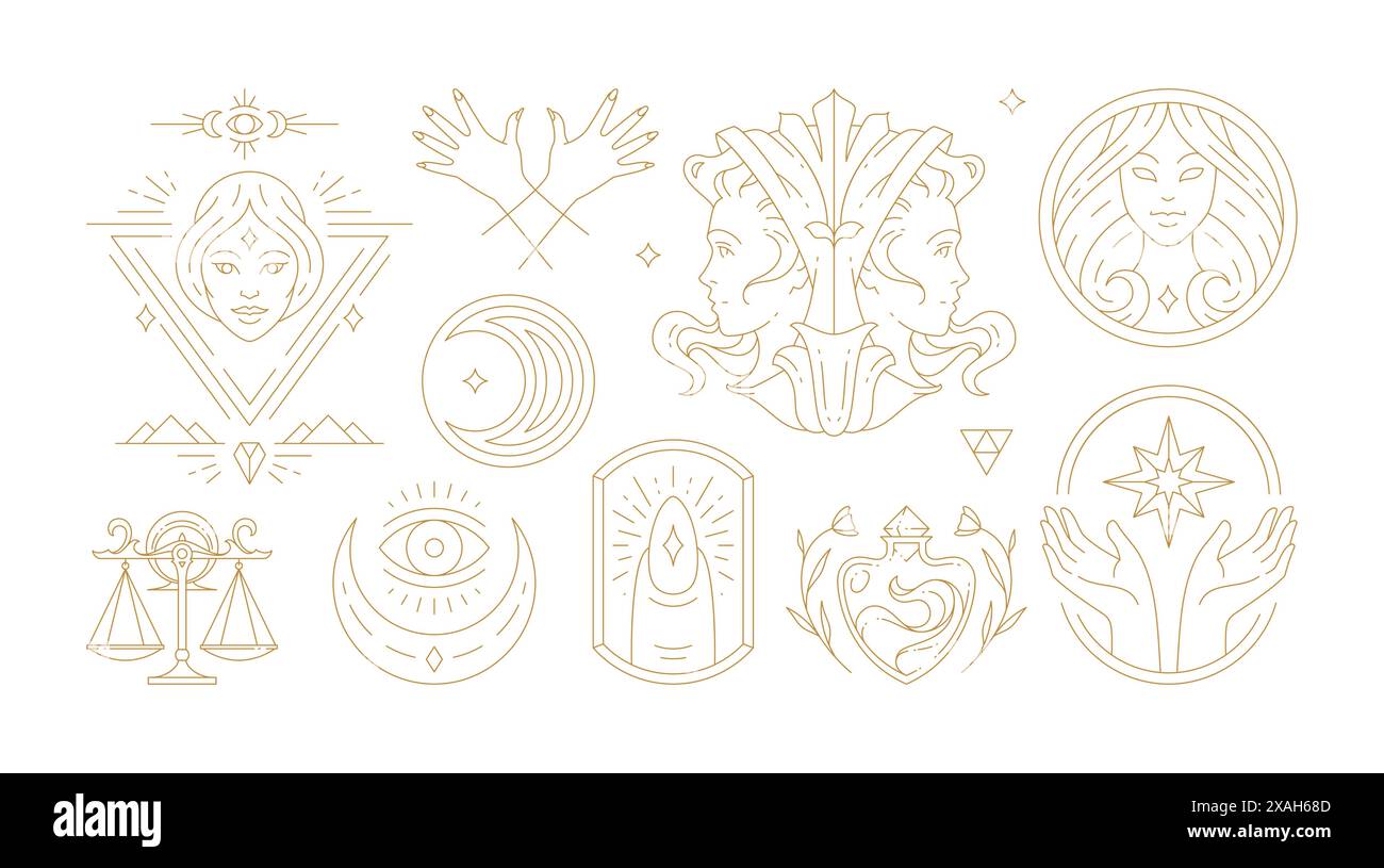 Magic woman boho vector illustrations of graceful feminine women and ...