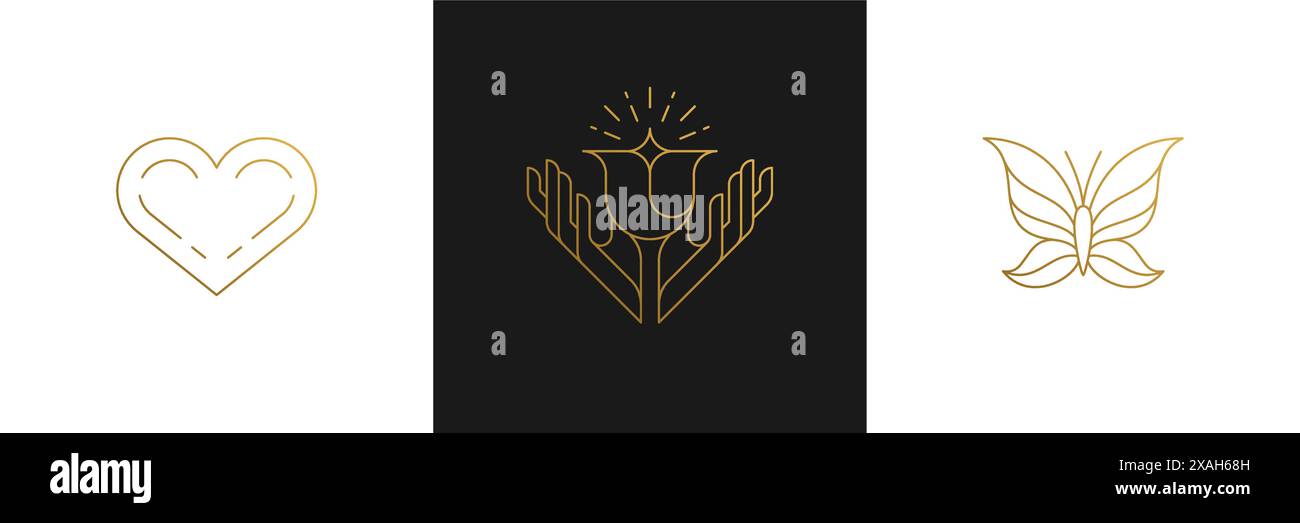 Vector line feminine decoration design elements set - flower and female ...