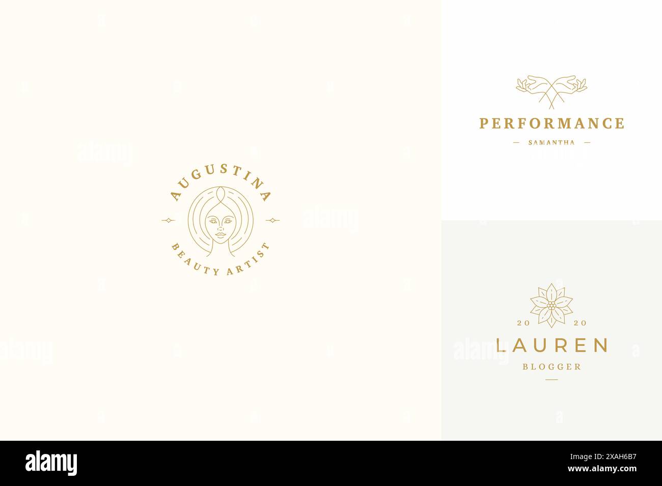 Vector line logos emblems design templates set - female face and ...