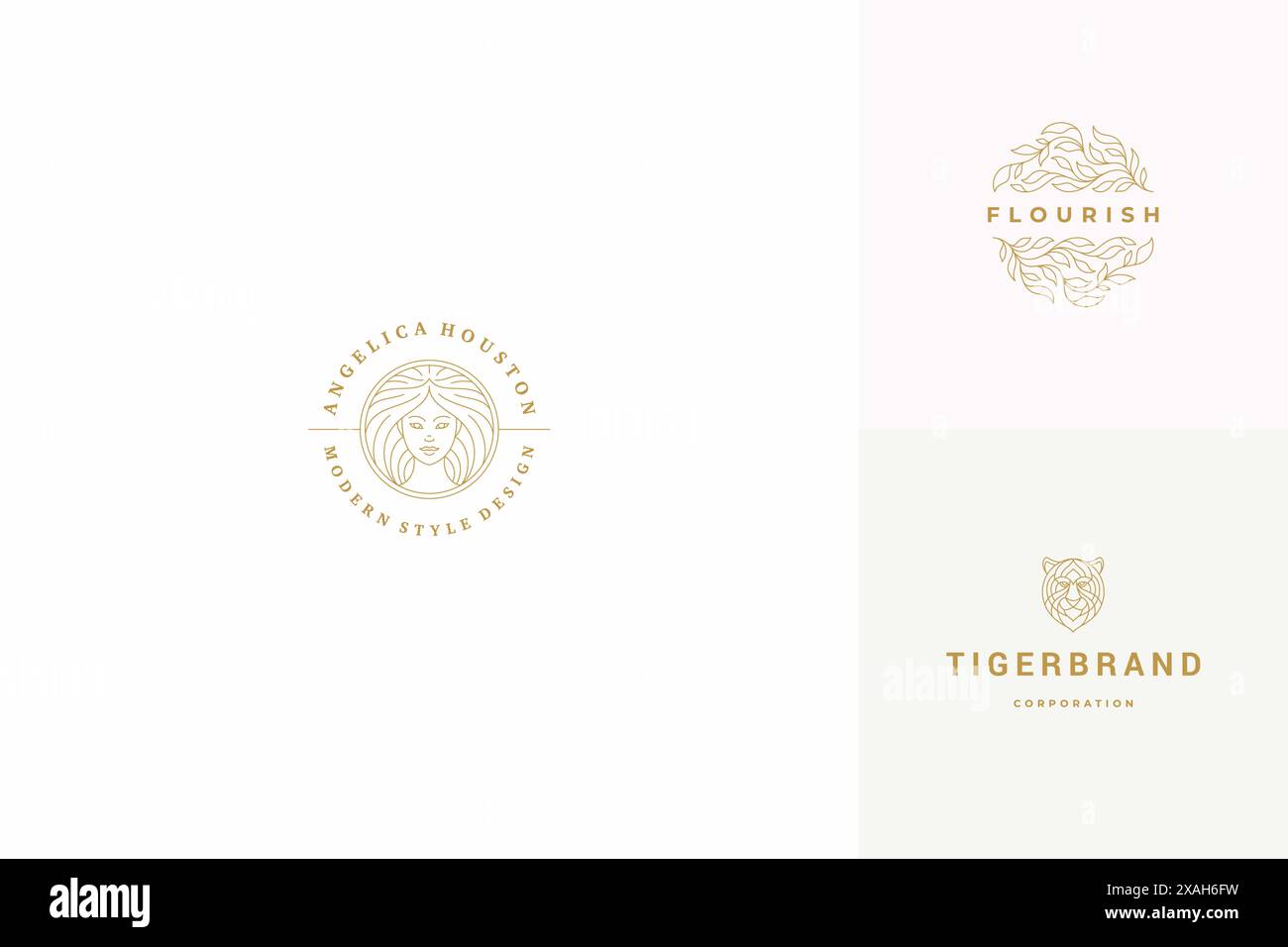 Vector line logos emblems design templates set - female face and leaves ...