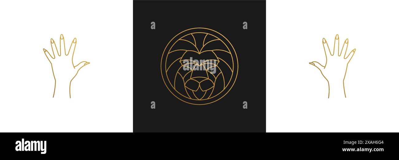 Vector line elegant decoration design elements set - lion head and ...