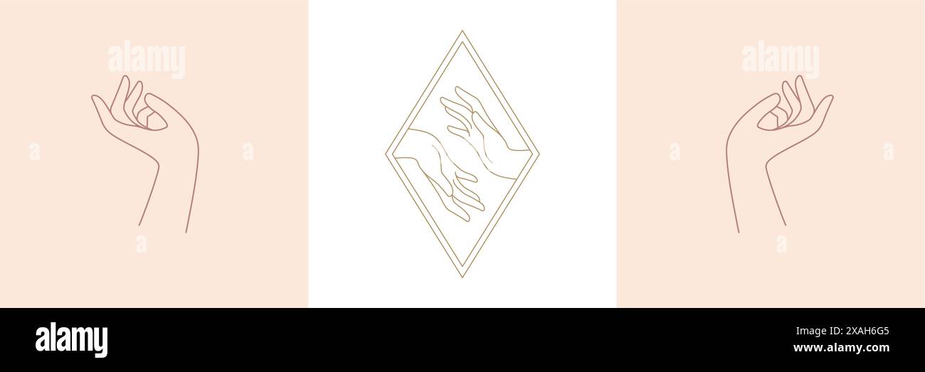 Woman hands gestures in boho linear style vector illustrations set ...