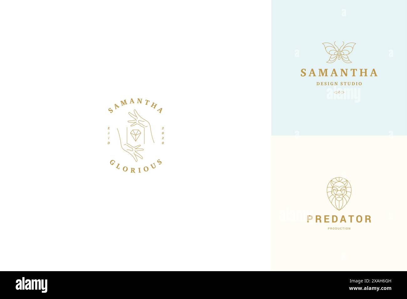 Vector line logos emblems design templates set - female gesture hands ...