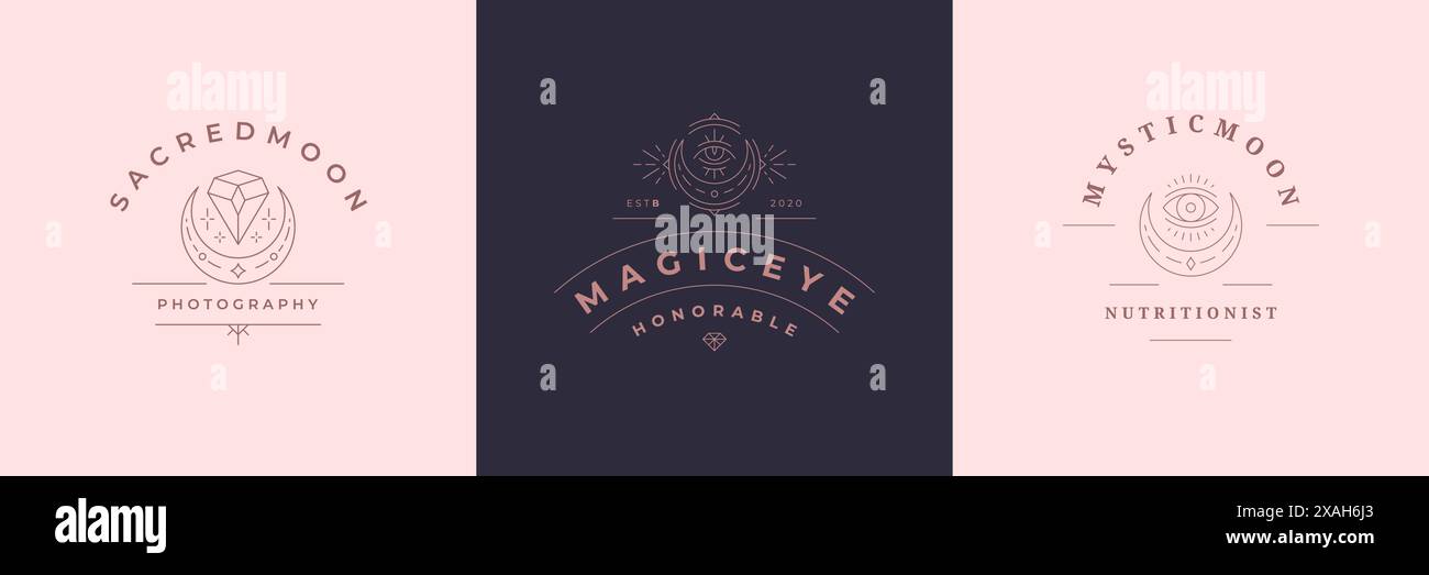 Esoteric logos emblems design templates set with mystic moon and magic ...